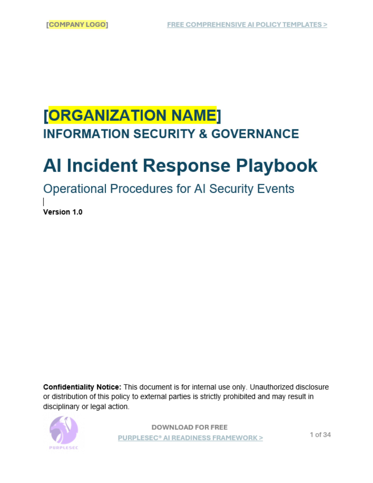 AI Incident Response Playbook | Free Editable Template